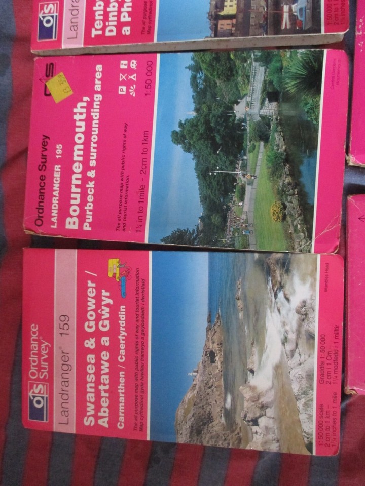 OS Maps Landranger x9 Swansea Gower Bournemouth York Scarborough Tenby ...