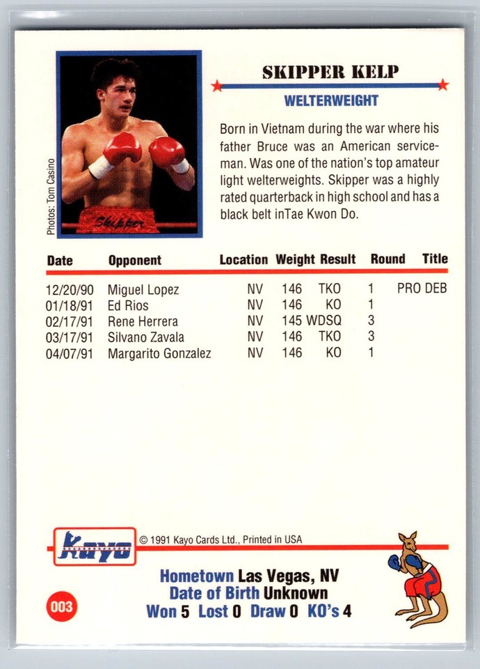 1991 Kayo Boxing Skipper Kelp Rookie Card RC #003 | eBay