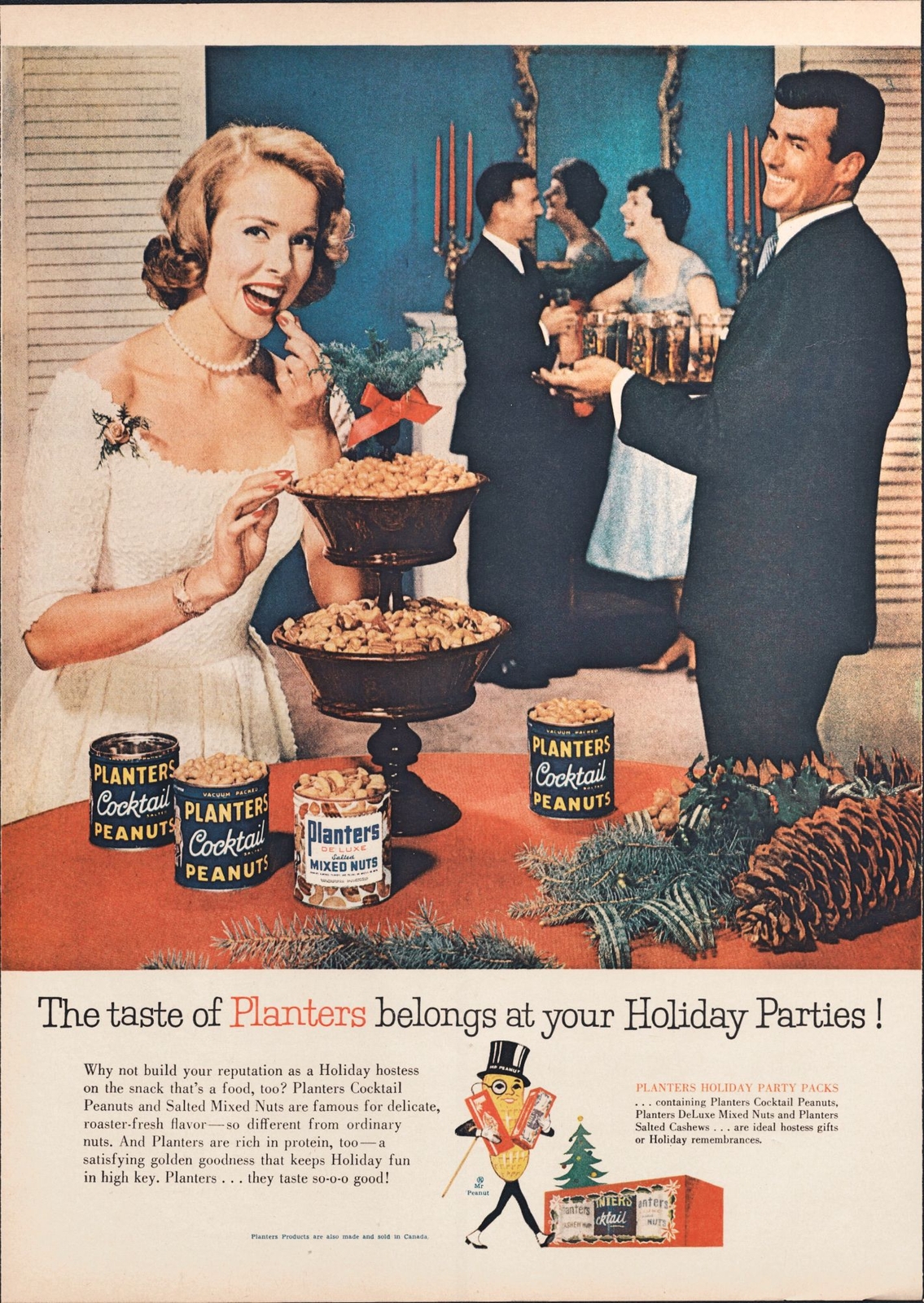1959 Planter's Peanuts Nuts Vintage Print Ad Holiday Party Mr Peanut ...