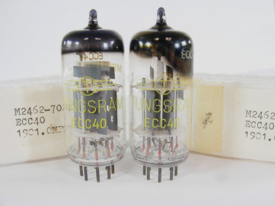 ECC40 Tungsram,matched pair, brand new with solid top getter. NOS NIB ...