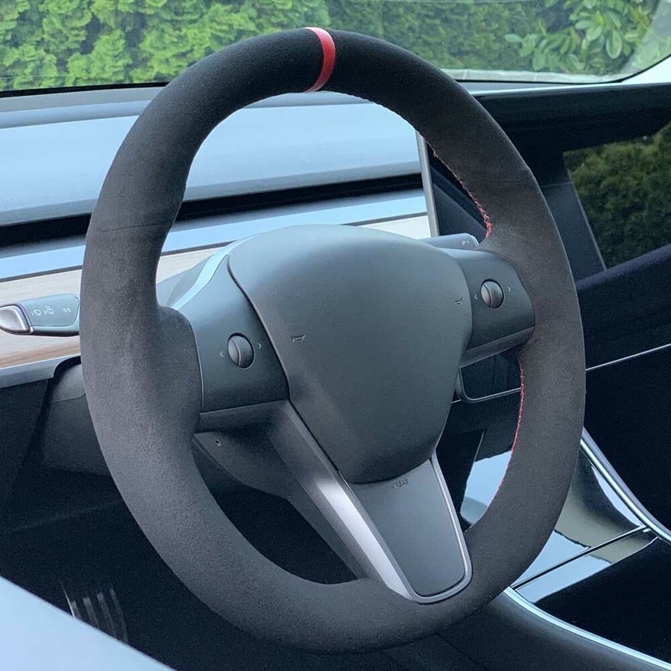 DIY Black Suede DIY Hand-stitch Car Steering Wheel Cover For Tesla ...