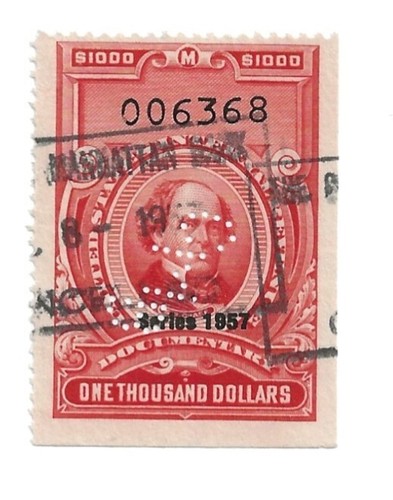 U S Stamps revenues red documentary Scott R711 one thousand dollars ...