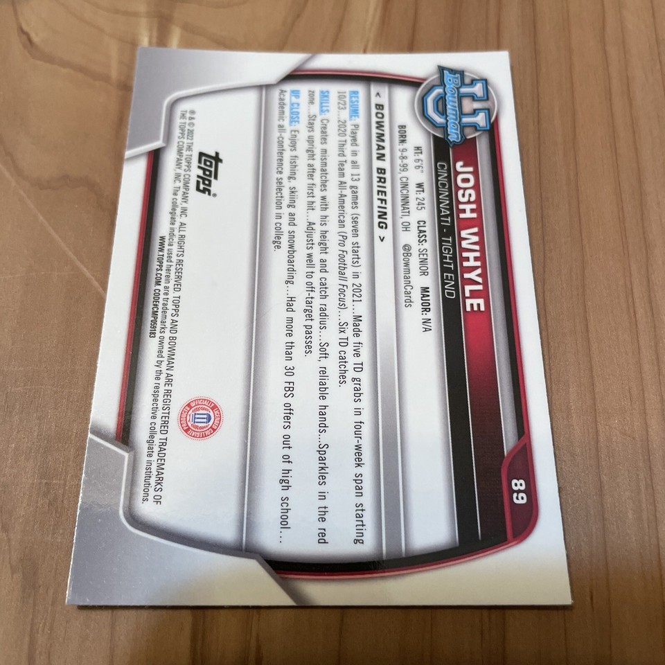 Josh Whyle 2022 Bowman U Chrome Football Auto Rookie # 89. Titans | eBay