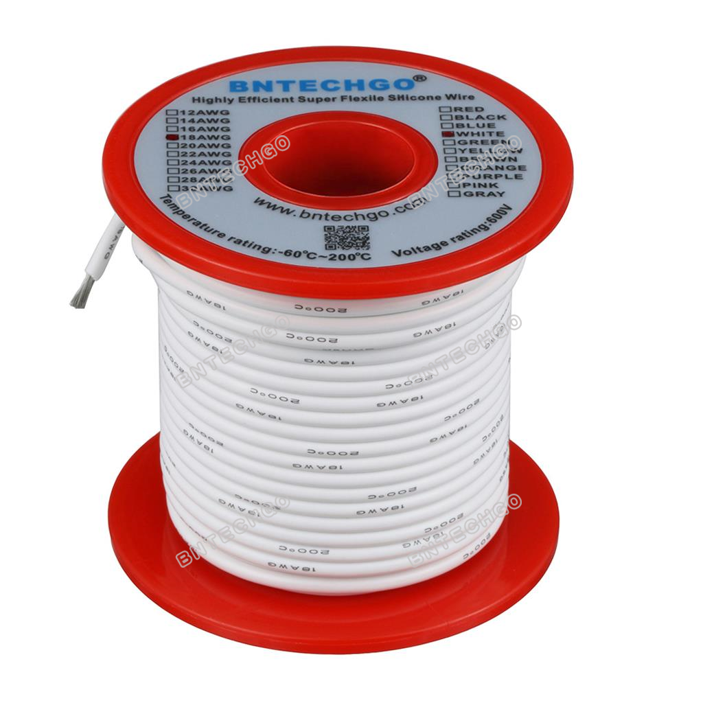 18 Gauge Flexible Silicone Wire White 100 feet 600V 200 deg C Tinned ...