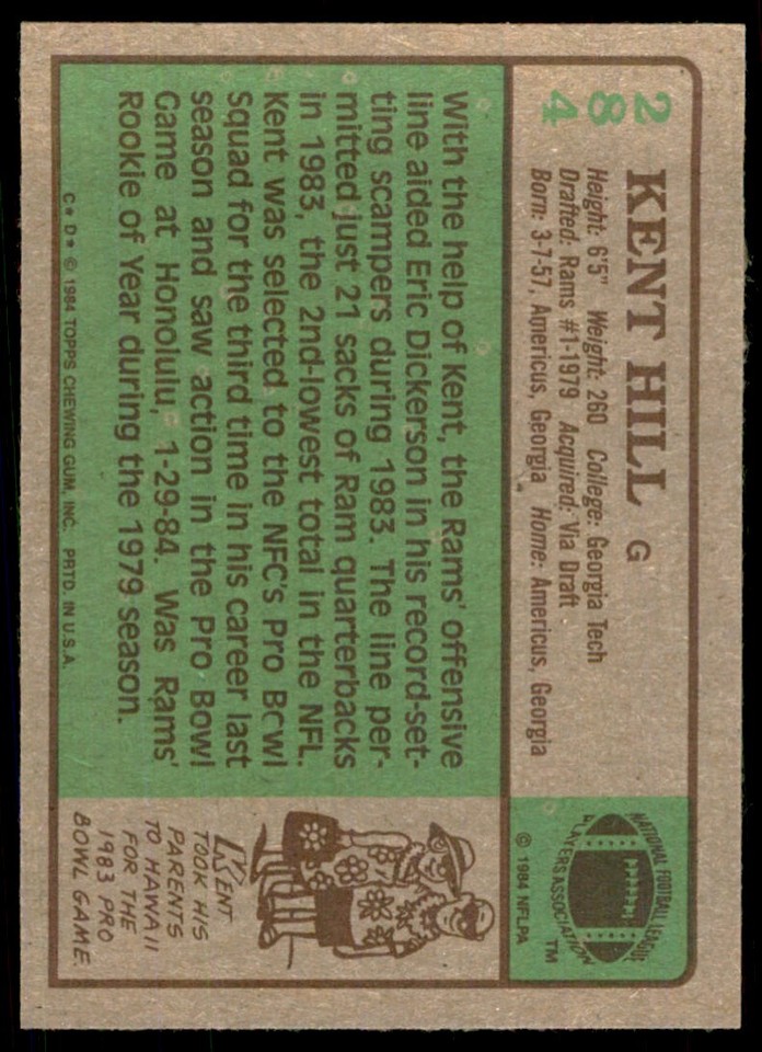 1984 TOPPS. KENT HILL LOS ANGELES RAMS #284 | eBay