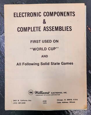 WILLIAMS WORLD CUP ORIGINAL 1978 PINBALL MACHINE ELECTRONIC COMPONENTS ...