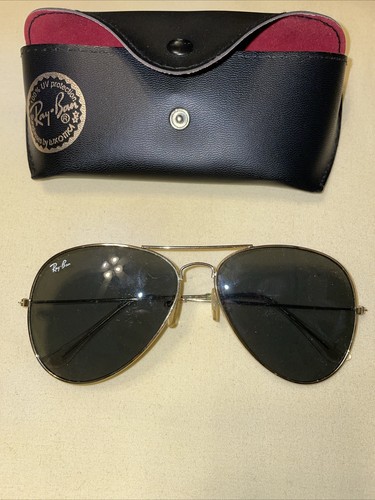 Vintage Ray Ban Gold Frame Aviator Sunglasses W/ Storage Case Green ...