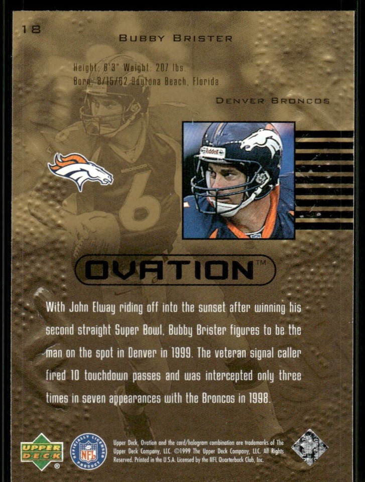 1999 Upper Deck Ovation #18 Bubby Brister | eBay