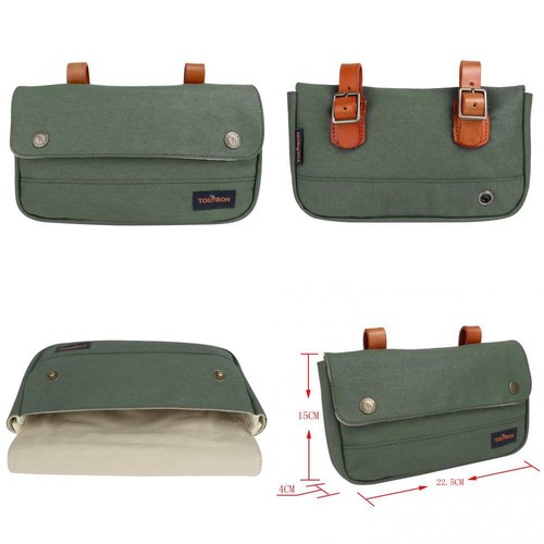 TOURBON Vintage Canvas Bike Panniers Bicycle Handlebar Bag Classic ...