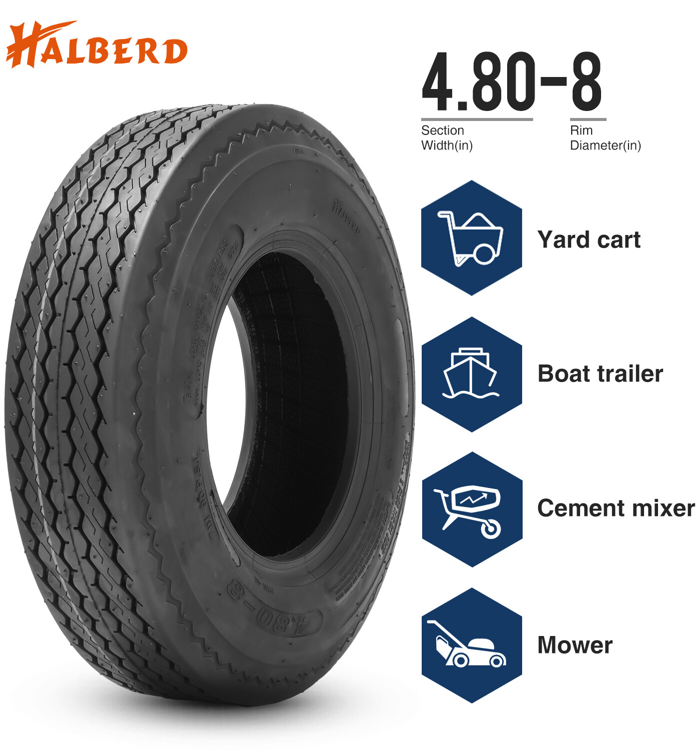 Set 2 4.80-8 Trailer Tires 6Ply Heavy Duty 4.80x8 4.8-8 Load Range C ...