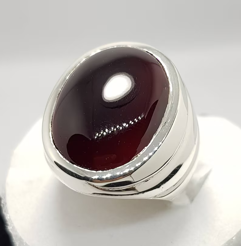 Real Yemeni Aqeeq Ring Kabadi Black Dark Deep Blood Red Aqeeq Ring Akik ...