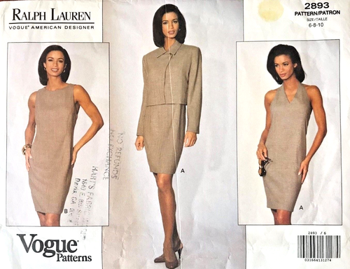 1990's VOGUE Misses' Jacket and Dress Ralph Lauren Pattern 2893 Size 6 ...
