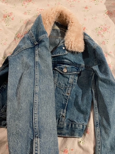 topshop cropped denim pink fur lined jacket | eBay