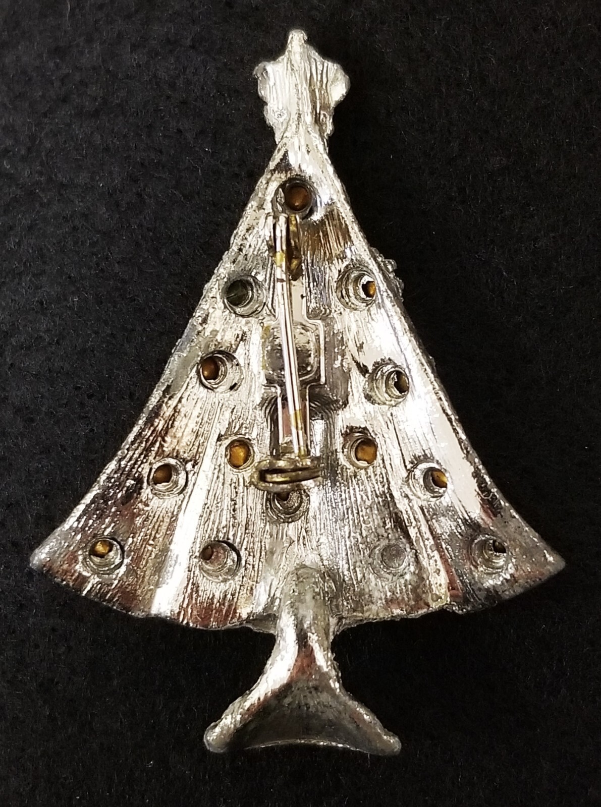 Vintage MCM Multicolor Rhinestone Textured Silver Tone Christmas Tree ...