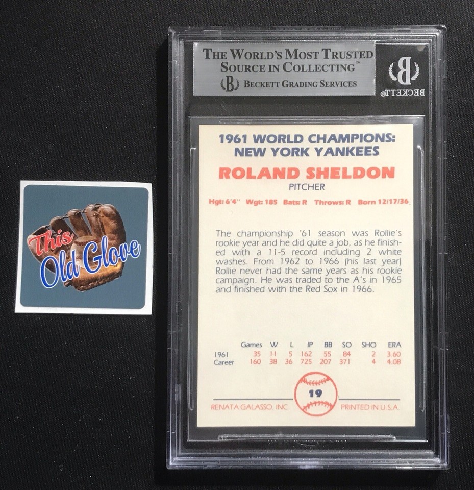 ROLLIE SHELDON 1982 Galasso 1961 Yankees #19 Signed Auto Beckett BAS ...