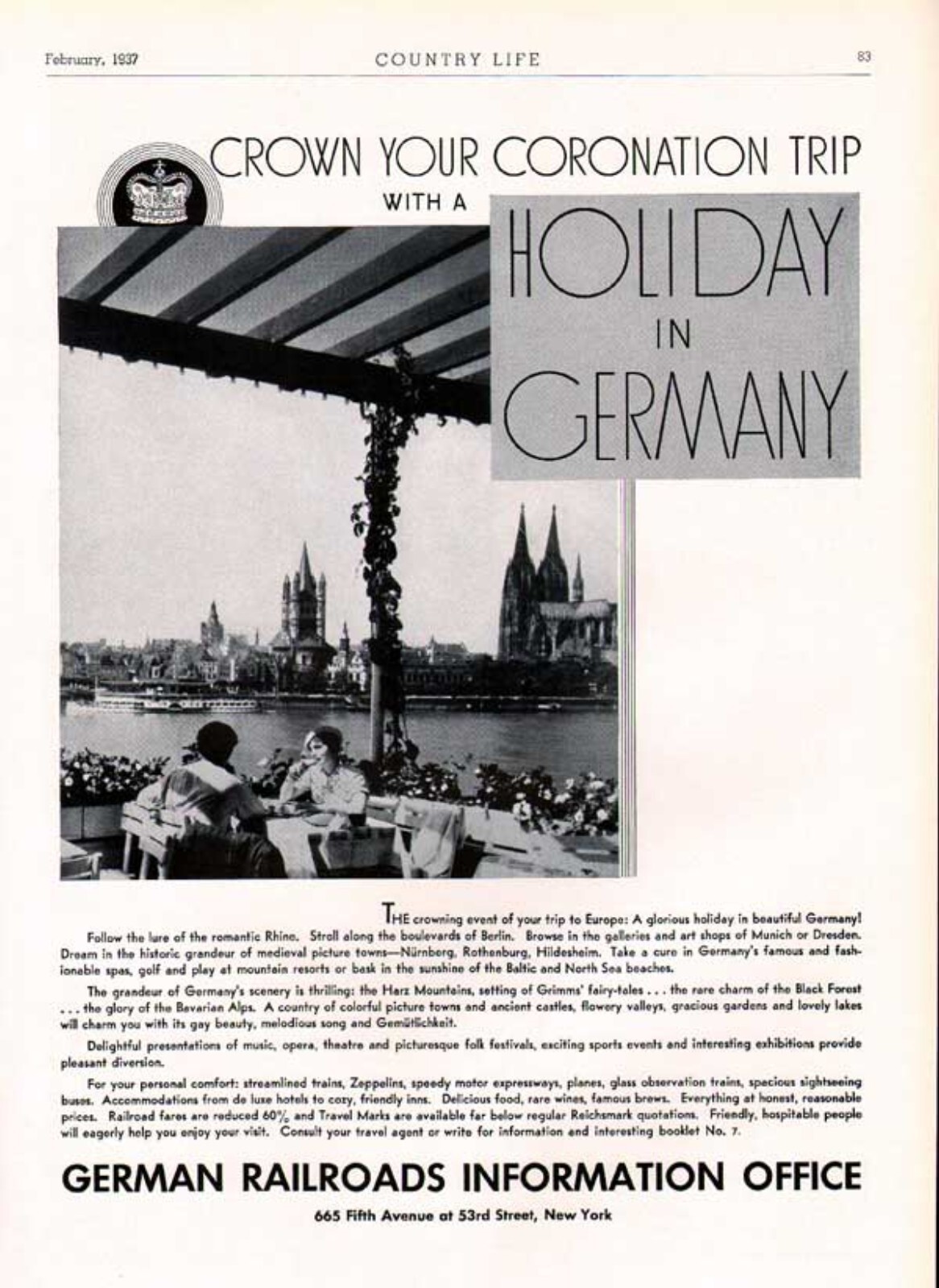 1937 GERMAN RAILROAD CORONATION EUROPE TRAIN BERLIN VACATION TRAVEL AD ...