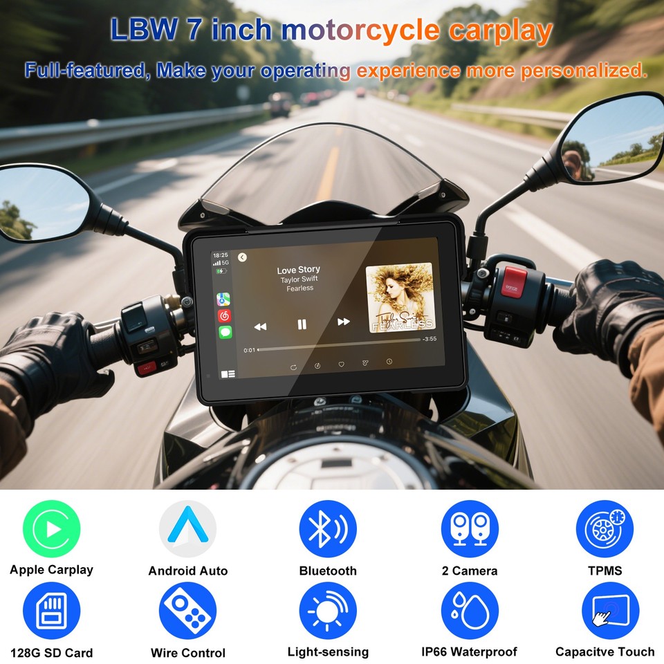 2026 Waterproof Motorcycle CarPlay Android Auto Dual 2K Dash Cam GPS ...