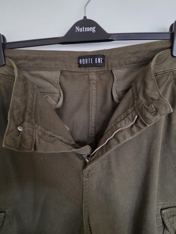 Mens Route One Khaki Green Cargo Trousers Size 38R ( read item ...