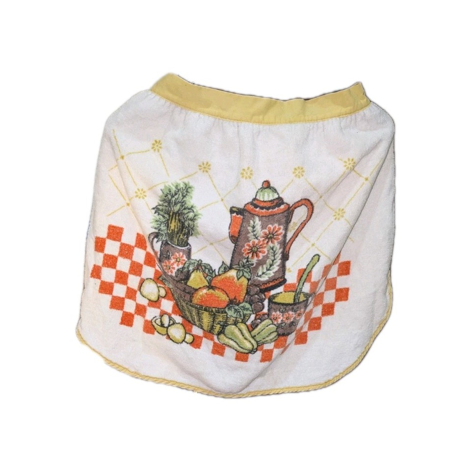 Vintage Fashion Manor Half Apron 70s Kitchen Towel Orange Brown Gold ...