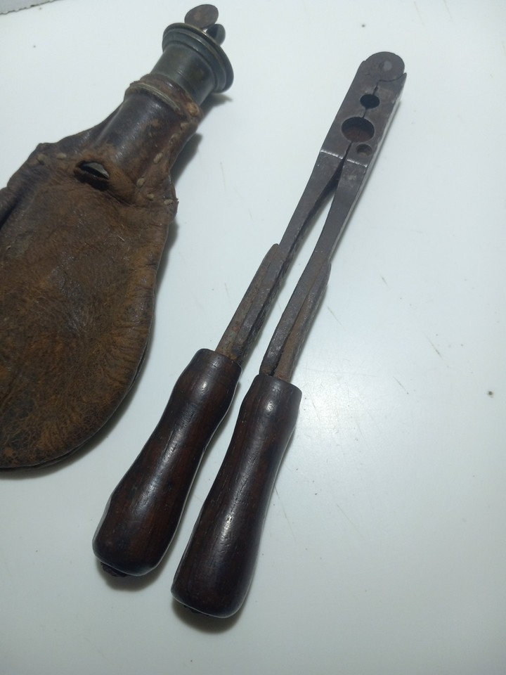 Antique Civil War Musket Ball Bullet Mold Dual Cavity And Leather ...