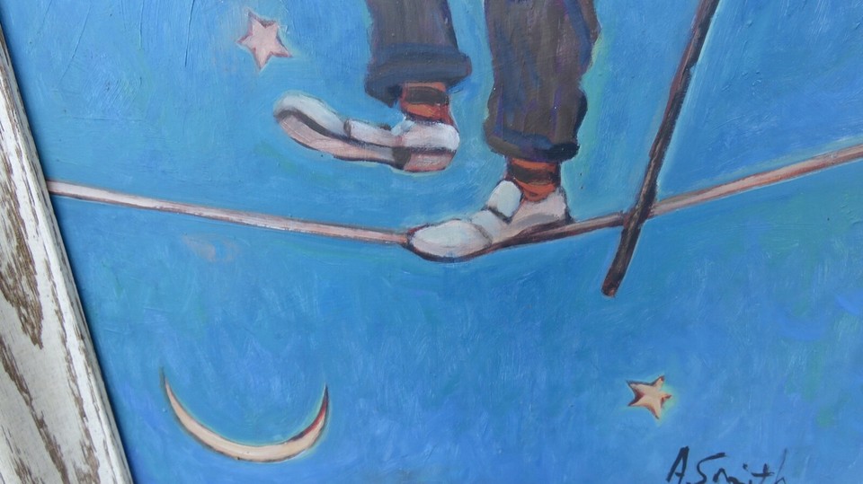 Oil Painting Arthur Clown on Tight Rope High Wire Circus WPA Americana ...