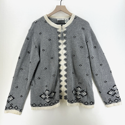 Vintage Northern Reflections Women's XL Cardigan Sweater Gray Nordic ...