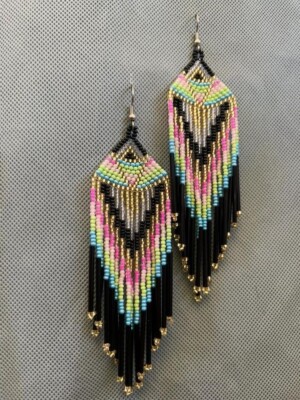 Tribal Earrings Native Large Boho American Seed Beads Handmade Earring ...