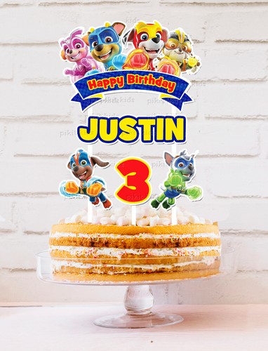 MIGHTY PUPS CAKE TOPPER PAW PATROL CUSTOM TOPPER PARTY LOLLY TAGS LOOT ...