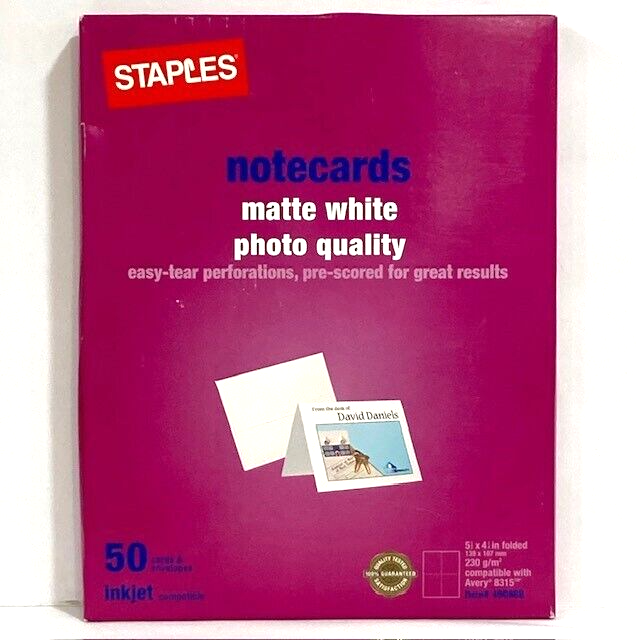 Staples Notecards 50 Matte White Photo Quality Inkjet 5 1/2" 1/4" NEW ...