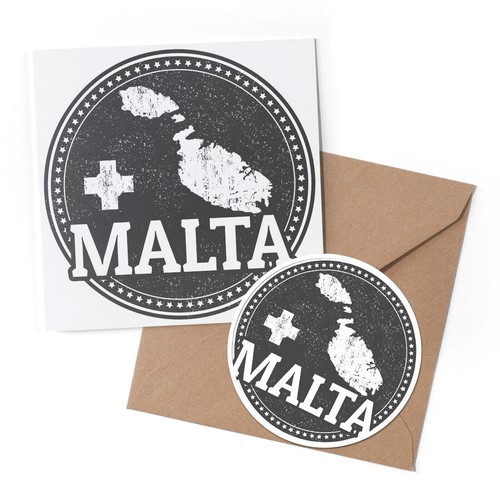1 x Greeting Card & 10cm Sticker Set - BW - Malta Maltese Flag Map ...