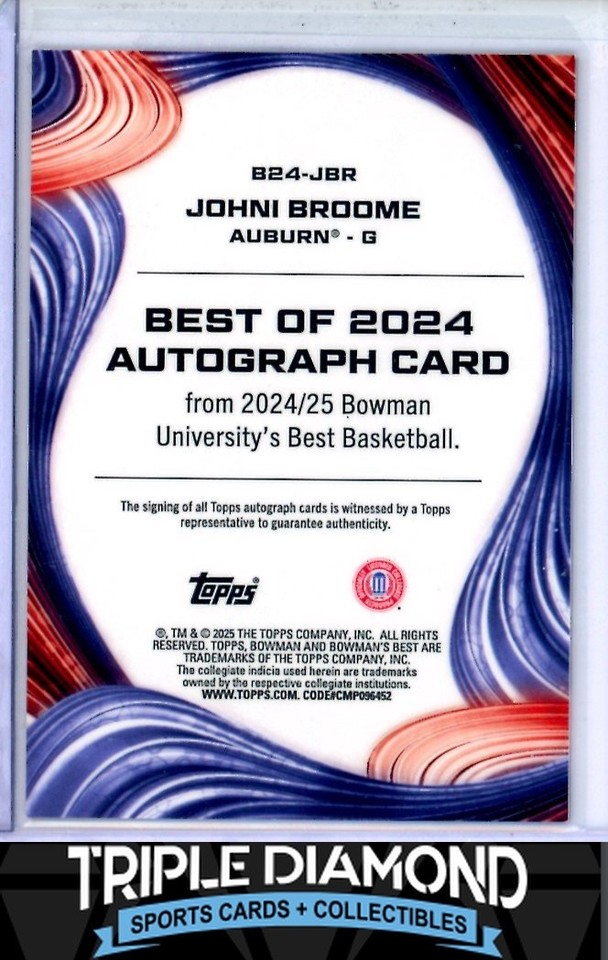 2024-25 Bowman University's Best Johni Broome Auto Gold Geometric #02/ ...