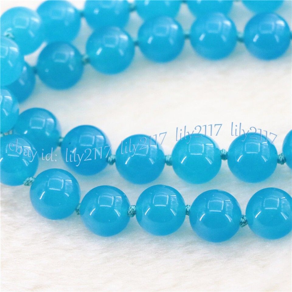 Natural Blue Jade Round Gems Beads Necklace Bracelet Earring Jewelry ...
