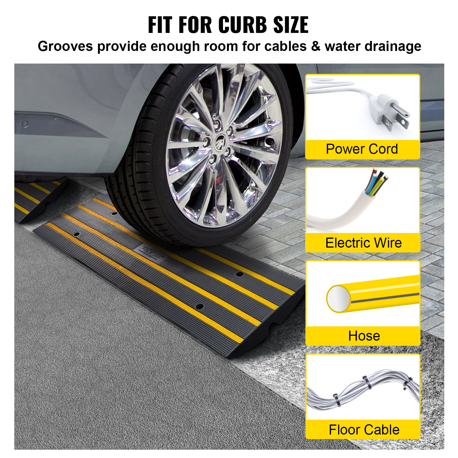 VEVOR 3 Pack 48"x16"x2.6" Curb Ramp Rubber Driveway Ramp 15T Load ...