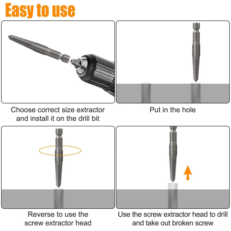 12Pcs Stud Screw Extractor Remover 1/4 Inch Hex Shank Damaged Bolt Easy ...
