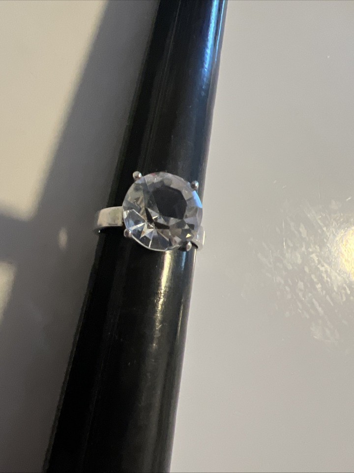 Vintage Sterling Silver Solitaire Large Glass Stone Ring Size 7 | eBay