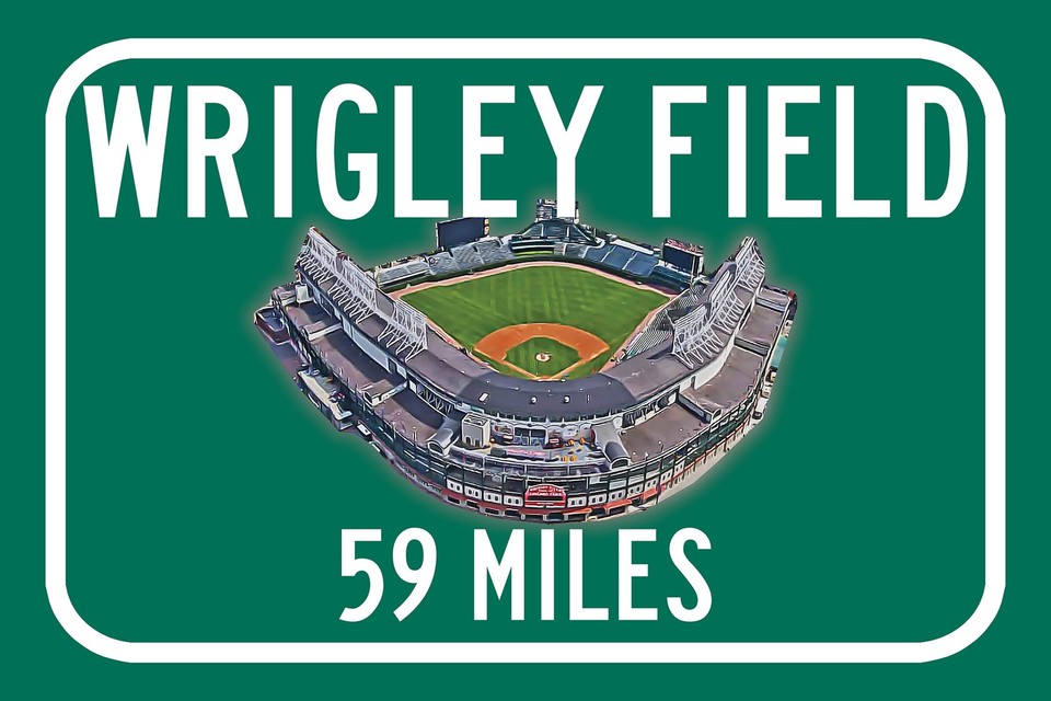 Wrigley Field Chicago Cubs - Miles to Stadium Highway Road Sign ...