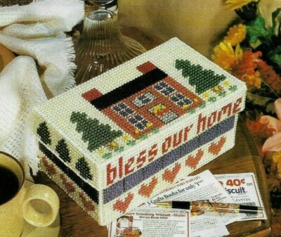 BLESS OUR HOME STORAGE BOX HOME DECOR PLASTIC CANVAS PATTERN ...