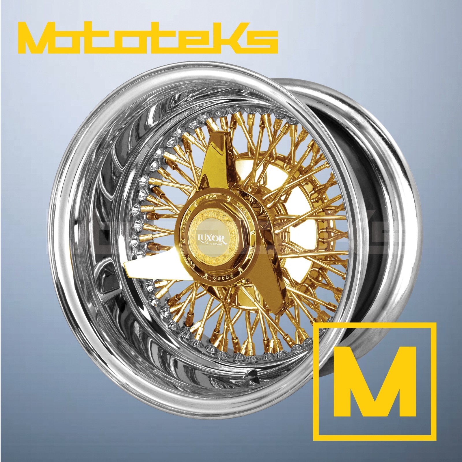 13X7 LUXOR WIRE WHEELS 72 CROSS REV RIM 24K CENTER GOLD SINGLE 1 PIECE ...