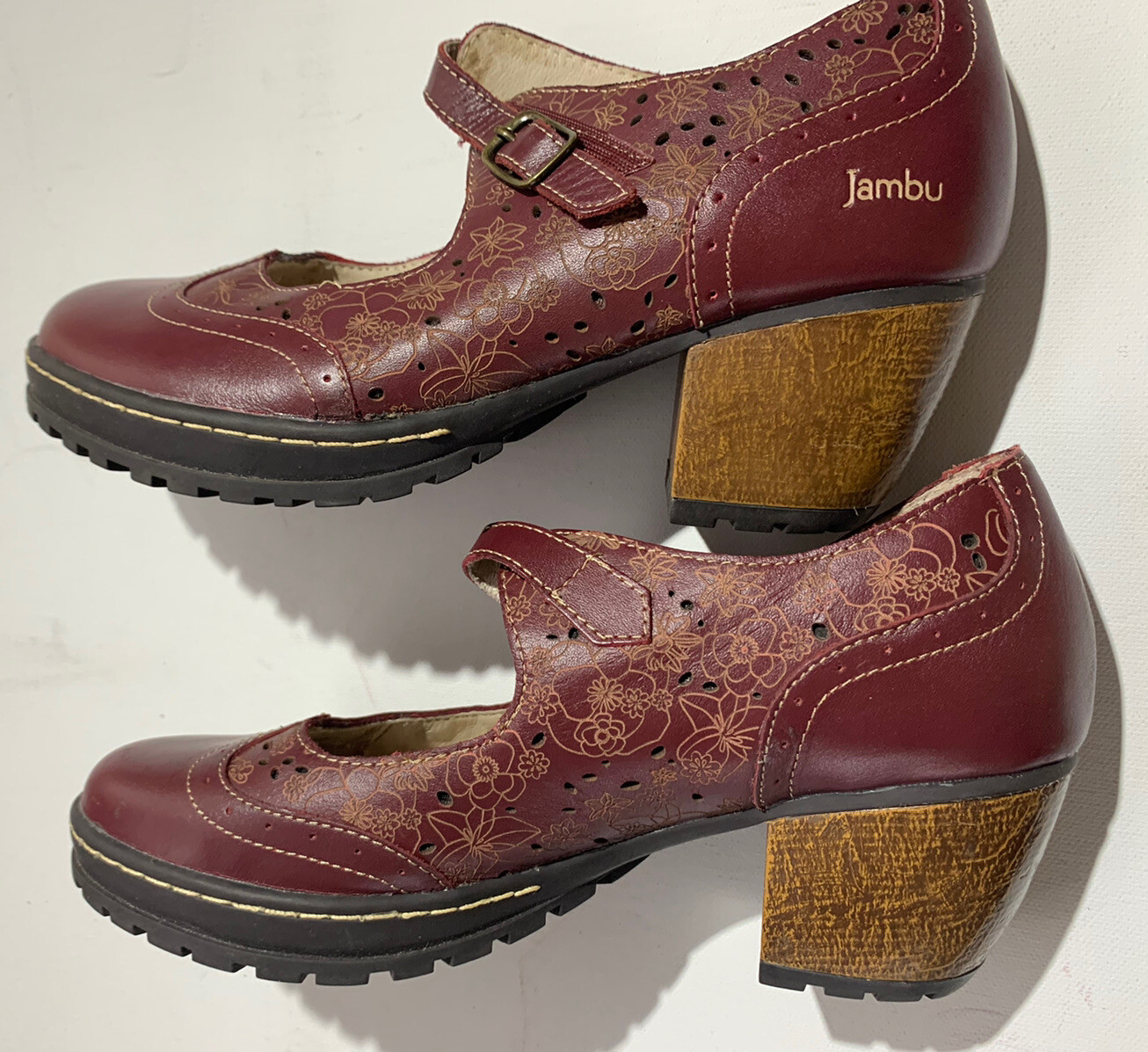 WOMENS LEATHER jambu Mary Jane Leather Red COMFORT HE… - Gem