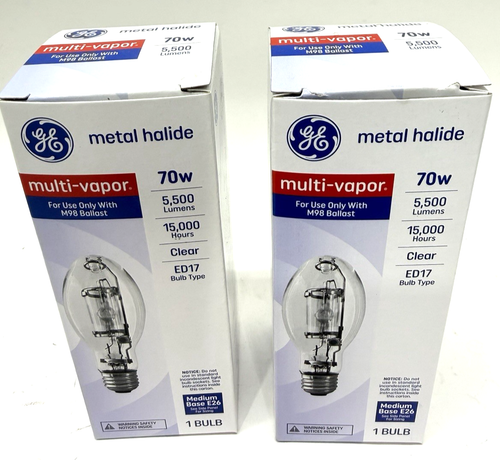 2-Pack 70W GE Metal Halide Bulbs Medium Base E26 ED17 Bulb Type NIB ...