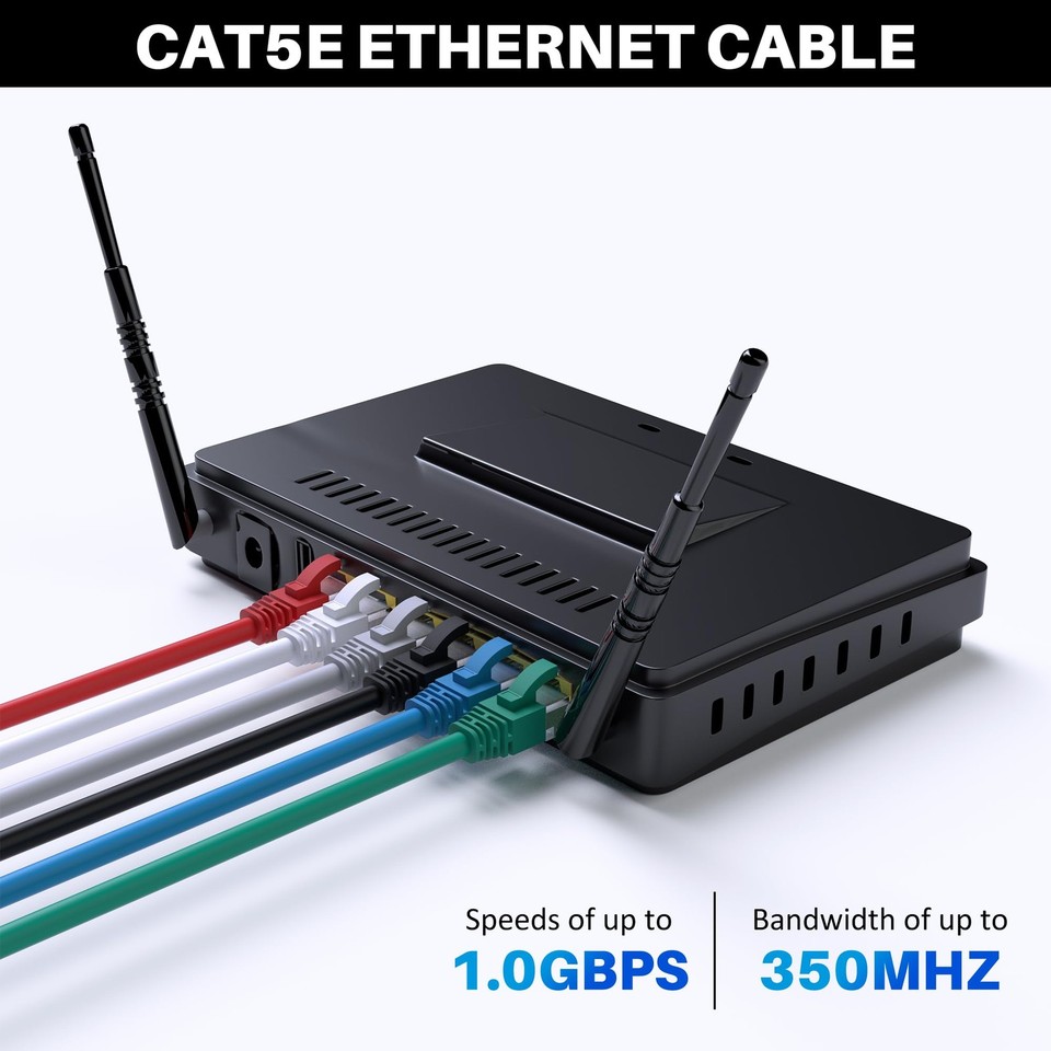 Cat5e Ethernet Cable 50 FT, Long Cat 5e Internet Cable, Black Snagless ...