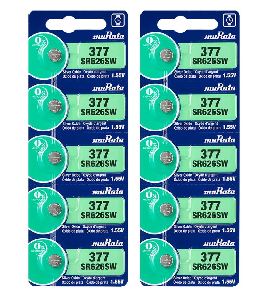 10 NEW MURATA / SONY 377 SR626 SR626 V377 SilverOxide Watch Battery ...