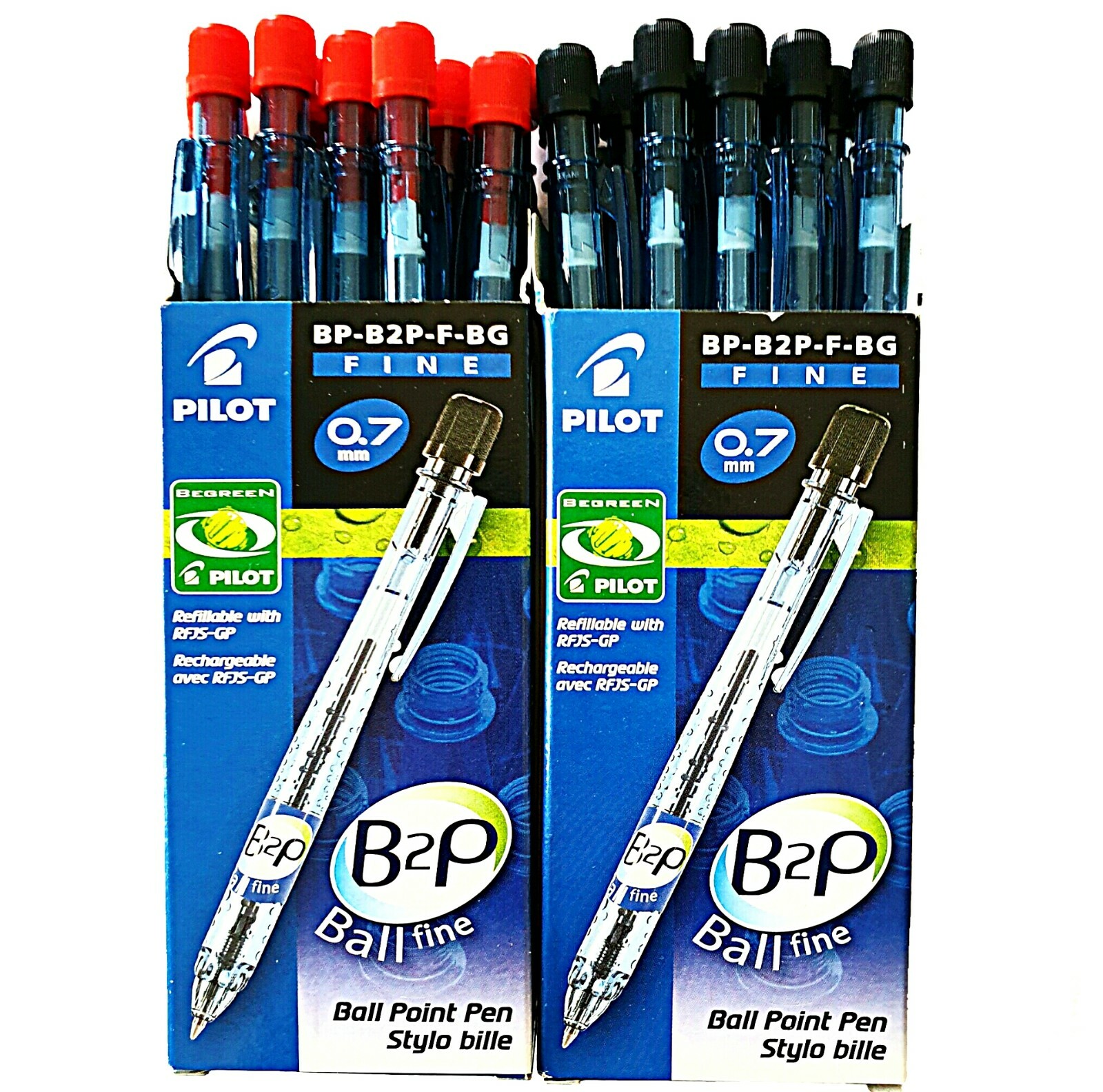 Pilot B2P Recycled ballpoint 0.7 x 20 pen set (10 x BLACK + 10 X RED) | eBay