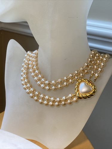 Joan Rivers Vintage Necklace Pearl Heart Estate Jewelry Pre-owned 30 ...