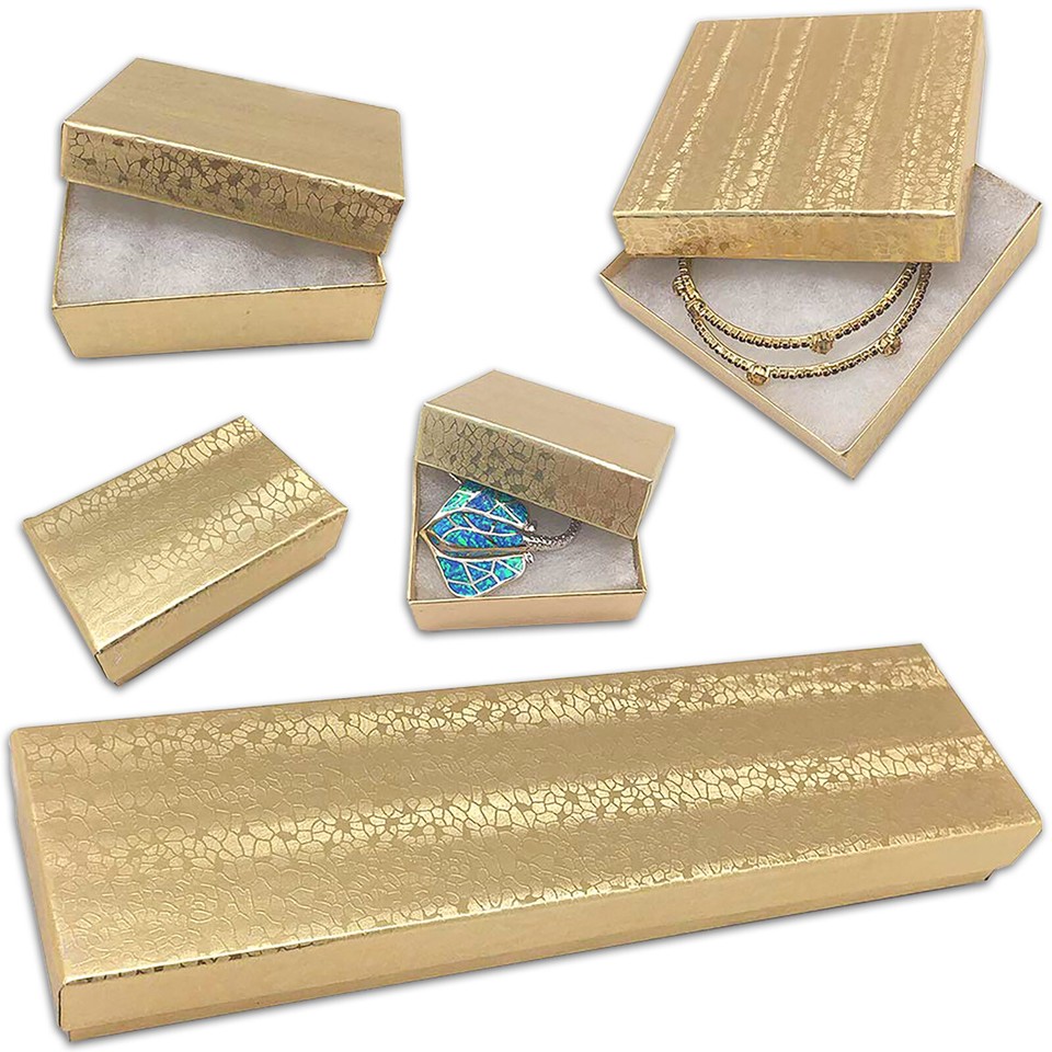 BULK Cardboard Kraft Paper JEWELRY GIFT BOXES Cotton Filled GOLD - for ...