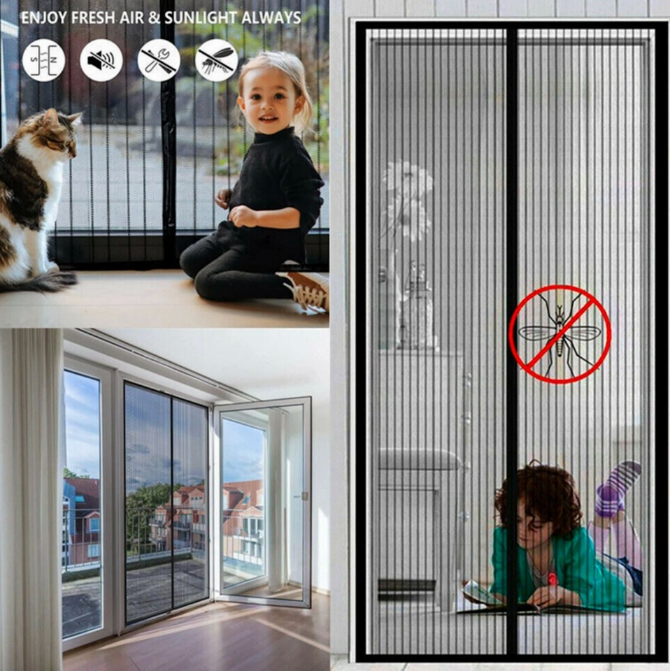 Magnetic Screen Door Mesh Curtain Durable Heavy Duty Mosquito Net Bug ...