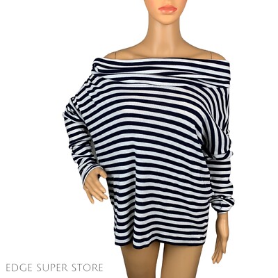 Gap Navy Blue White Nautical Striped Off Cold Shoulder Long Sleeve ...