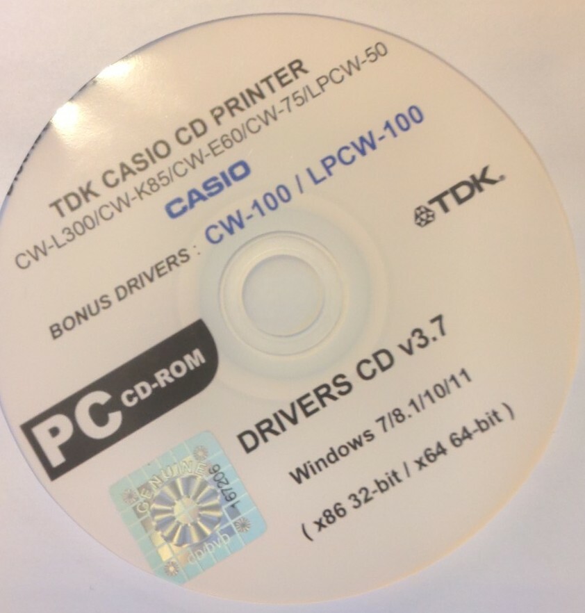 TDK CASIO CD PRINTER CW-L300/CW-K85/CW-E60/CW-75/CW-100/LPCW-50 Win 7 ...