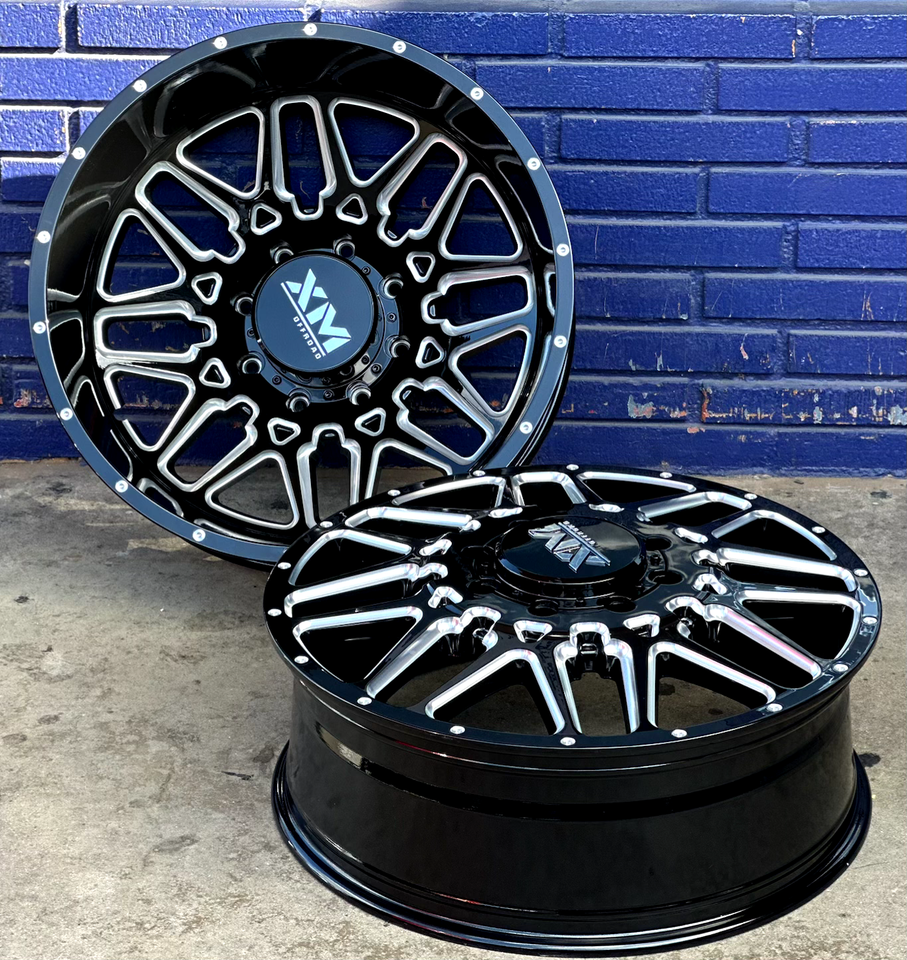 24'' Xtreme Mudder XM 900 Black Milled Dually Wheels 8X165 GMC RAM 3500 ...