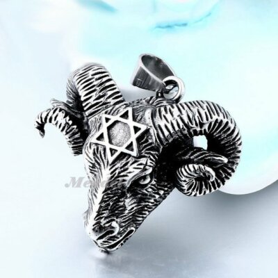 MENDEL Mens Satanic Baphomet Hexagram Goat Head Necklace Pendant ...